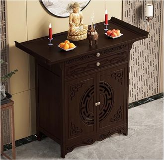 Generic Buddhistischer Pooja-Altartisch, Altartisch aus Holz f&uuml;r Zuhause, Buddhistischer Pooja-Altarschrank mit Schubladen, Gebets- und Meditationsschreinst&auml;n