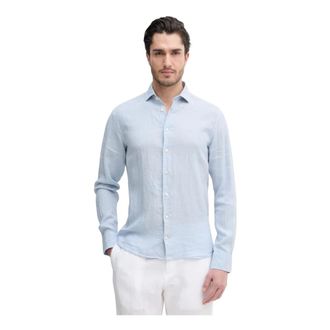 Hackett Homme, Chemises, Bleu, Taille: 2XL Chemise en lin teint en pi&egrave;ce coupe ajust&eacute;e