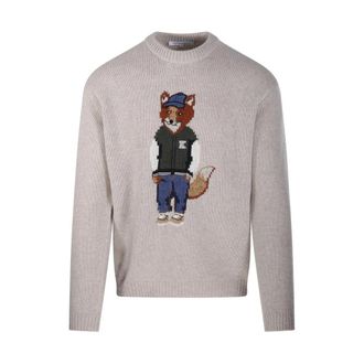 Maison Kitsun&eacute; Dressed Fox Intarsia Pullover - - Knitwear - Herren - Beige - XS