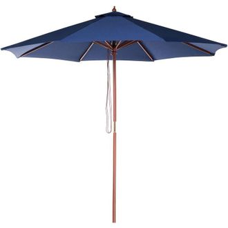 Beliani Parasol de Jardin 270 cm en Bois et Tissu Polyester Bleu Marine R&eacute;sistant aux UV Toscana