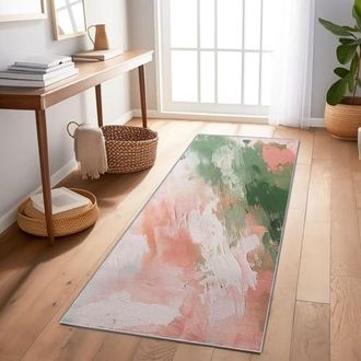 Generic Tapis de Couloir 80 x 150 cm Antiderapant, Abstrait Blocs de Couleurs marbrés Peinture à lhuile Lavable en Machine Poil Ras Decoration Tapis - Rose De