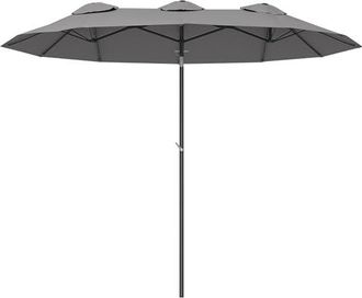 OUTSUNNY Parasol de jardin XXL double grande taille 295 x 152 x 222 cm ouverture fermeture manivelle acier polyester haute densit&eacute; gris