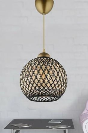 Opviq Elegant Chandelier, Black & Gold, 22 cm Diameter, 54 cm Height | Plastic Body, Cotton Cap, E27 Socket (Max 40W) | Perfect for Glam, Scandinavian & Cou