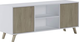 Skraut Home TV-Schrank für Wohnzimmer - 57 x 140 x 40 cm - geeignet für 32/40/50/55/60 Zoll Fernseher - Modell Wind 140 - mattweiß - 2 Flügeltüren Puccini Farbe