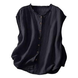 Generic D&eacute;bardeur en lin pour femme - D&eacute;bardeurs d&eacute;contract&eacute;s boutonn&eacute;s pour femme - Couleur pure - Sans manches - Camisoles de vacances basiques - Camisoles 