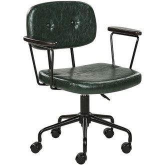 Beliani Fauteuil de Bureau Pivotant et Ajustable en Cuir PU Vert Foncé Algerita