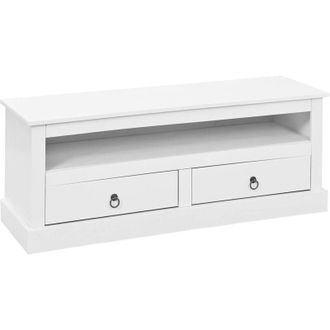 Altobuy NATUR - Meuble TV 2 Tiroirs Bois Massif Vernis Blanc