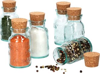 MamboCat Gewürzgläser mit Korken rund I 6 kleine Glas-Behälter zur Aufbewahrung für Gewürze - Salz - Pfeffer - Kräuter I Korkgläser zum Befüllen - Glas Vorrats