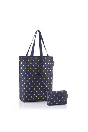 Reisenthel Schultertasche Cityshopper 2 set 1 metallic dots blue, Blau, Gold, Kunststoff, Textil, Punkte, 47x44x17 cm, Nur In Filialen Erh&auml;ltlich