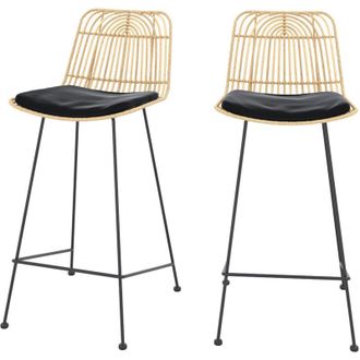 Rendez-Vous D&eacute;co Rendez-vous D&eacute;co - Lot de 2 chaises pour &icirc;lot central 66 cm en rotin et noir - goa
