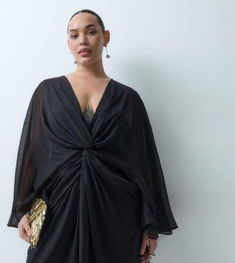 Asos Curve ASOS DESIGN Curve robe courte &agrave; manches longues avec devant torsad&eacute; et dos nu en noir