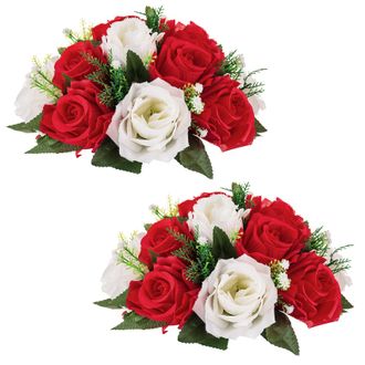 Nuptio 2 Stück Künstliche Blumenstrauß, 15 Köpfe Kunststoff Rosen mit Sockel, Geeignet für Unser Geschäft Hochzeit Herzstück Blumenregal für Parteien Valenti