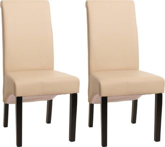 Mendler 2er-Set Esszimmerstuhl Küchenstuhl Stuhl M37 - Leder, Creme, dunkle Füße