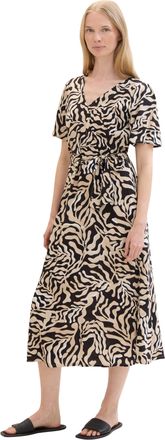 Tom Tailor Damen Gemustertes Wickelkleid, black cut palmtree design, 38