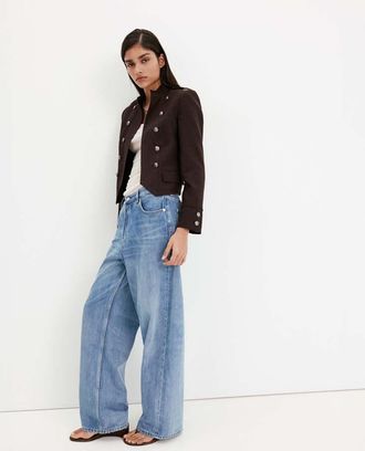Mango Veste 100 % lin &agrave; boutons chocolat - Femme - XL - MANGO