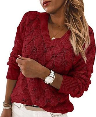 Onsoyours Pull Femme Grand Taille Manches Chauve Souris Tops Hauts Hiver Automne Epaule Dénudée Casual Lâche Chemise Rouge L