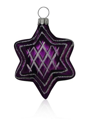 Lauschaer Glas Christbaumschmuck Sterne lila matt mit Dekor 4 St&uuml;ck Christbaumschmuck Weihnachtsbaumschmuck mundgeblasen, handdekoriert