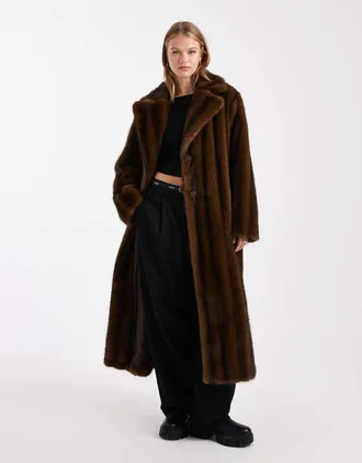 Asos Manteau long en fausse fourrure style vintage - Marron-Brown