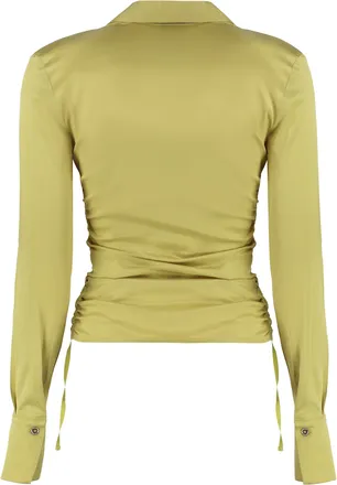 Pinko Womens Caravan Viscose Jersey Shirt Green Blouses