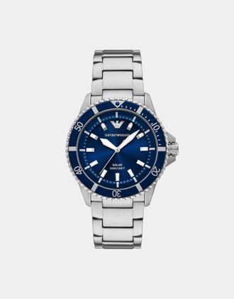 Emporio Armani World Explorer - Solarbetriebene Herrenuhr aus Edelstahl in Silberoptik mit drei Zeigern