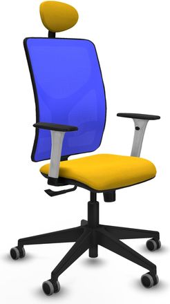 Piqueras y Crespo Stuhl mit Lendenwirbelst&uuml;tze, mit wei&szlig;en und schwarzen Armlehnen und festem Kopfteil, ausgestattet mit 3 Positionen und Schneideschaum, Blau/Gelb