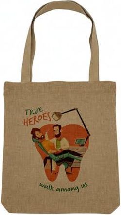 Fabulous Sac Shopping Tote Bag Aspect Lin - True Heroes - Dentist Health Sac de Courses Toile Epaisse 360g Beige Naturel Cabas Port&eacute; Epaule Solide Imprim&eacute; en F
