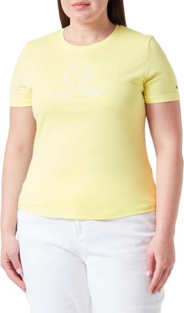 Tommy Hilfiger Damen T-Shirt Kurzarm Slim Flag Tee Rundhalsausschnitt, gelb (Yellow Tulip), XS
