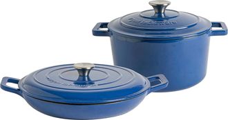 Argon Tableware 2 Stück aus Gusseisen Auflaufgericht Set - Enameled Dutch Oven - Selbst Basting Deckel - HOB Backofen - 2 Größen - Mitternachtsblau
