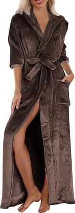 Generic Peignoir long en flanelle et polaire pour femme avec masque pour les yeux, capuche, poches, capuche moelleuse, couleur unie, peignoir &eacute;pais et chaud, 