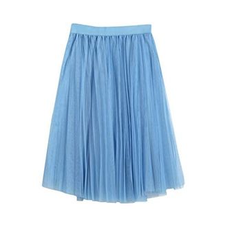 Generic Lin Jupe courte pliss&eacute;e mi-longue - Jupe &agrave; volants en maille H en mousseline de soie - Taille haute - Jupe &agrave; bulles - Jupe en jean - Crayon, bleu ciel