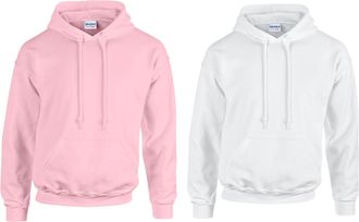 Gildan 2er Herren Kapuzenpullover Heavy Blend Set Hoodie Sweat M L XL 2XL 3XL 4XL 5XL in verschiedenen Farbsets & HLKauf-Block (1x Light Pink, 1x Weiss & 1x 