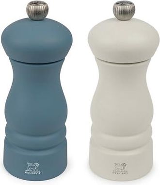 Peugeot Duo Clermont - Pfefferm&uuml;hle + Salzm&uuml;hle 13 cm - Klassische Einstellung - Buchenholz - Farben Himmelblau & Federwei&szlig;