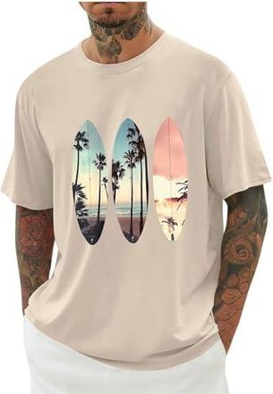 Generic T-shirt &agrave; col rond pour homme, d&eacute;contract&eacute;, respirant, haut de sport, &eacute;l&eacute;gant, classique, confortable, ample, l&eacute;ger, extensible, hawa&iuml;en, course en pl