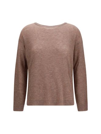 Fabiana Filippi Womens Sweater Sequin-Embellished Mocha Meringue Merino Wool (ovis Aries)