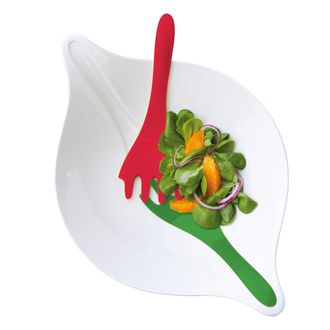 Koziol Leaf L+, Salatschale mit Besteck, Sch&uuml;ssel, Salatsch&uuml;ssel, Salat Schale, 3 L, Wei&szlig; mit Rot / Gr&uuml;n, 3692820