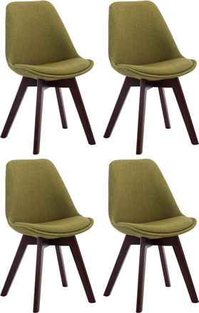 Clp 4er Set Retrost&uuml;hle Borneo V2 Mit Stoffbezug Und Hochwertiger Polsterung I Lehnst&uuml;hle Mit Holzgestell, Farbe:gr&uuml;n, Gestell Farbe:walnuss