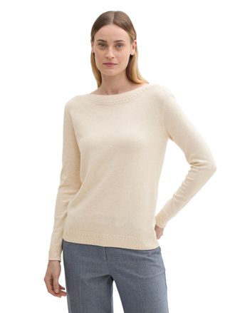 Tom Tailor Damen Strickpullover mit U-Boot-Ausschnitt, 17573 - Soft Beige Melange, L