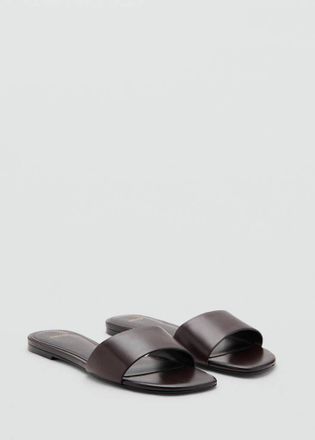 Mango Sandales plates en cuir chocolat - Femme - 35 - MANGO