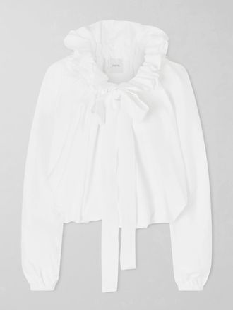 Patou Bluse Aus Baumwollpopeline Mit R&uuml;schen Und Schluppe - Wei&szlig;