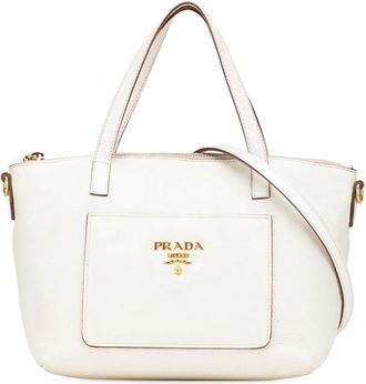 Prada Hobo Bags - Vitello Daino Front Pocket Tote - Gr. unisize - in Weiß - für Damen