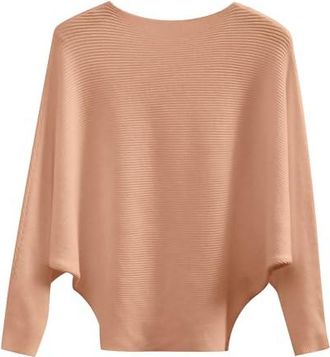 Generic Pull pour femme - Col rond - Coupe ajust&eacute;e - Uni - Ray&eacute; - Couleur unie - Confortable - Manches longues - Pull chaud en tricot fin pour lautomne, rose 
