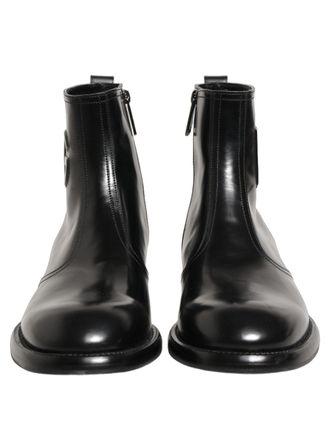 Dolce & Gabbana Mens Black Leather Embossed Logo Ankle Boots Shoes
