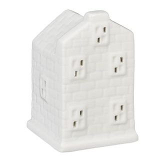 Relaxdays Teelichthaus Keramik, Leuchthäuschen für 1 Teelicht, H x B x T: 11 x 7 x 6,5 cm, Teelichthalter Haus, weiß