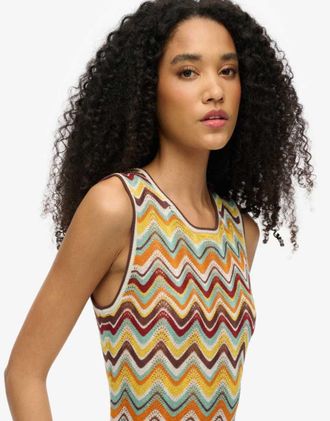 Superdry Midi-Strickkleid in Minzgrün mit Zickzackmuster