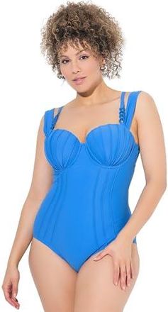 Ulla Popken Femme Grandes Tailles Maillot de Bain &agrave; Armatures. Passepoils et Doubles Bretelles Bleu Moyen 48 836696747-46