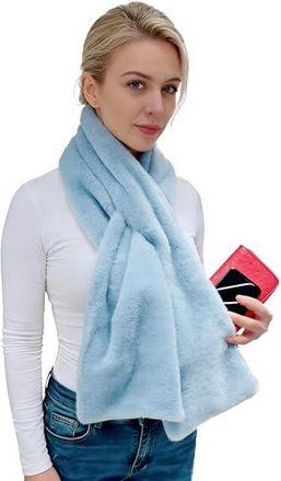 Lina & Lily &Eacute;charpe dhiver en fausse fourrure pour femme avec poche zipp&eacute;e dissimul&eacute;e, bleu ciel, taille unique