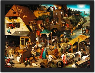 Fine Art Prints Pieter Bruegel The &Auml;ltere, Die niederl&auml;ndischen Sprichw&ouml;rter, gro&szlig;er, gerahmter Kunstdruck, Wanddekoration, 45,7 x 61 cm