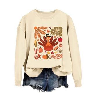 Generic Robes boh&egrave;me 2026 pour femmes avec noeud papillon pour Halloween, Thanksgiving, No&euml;l - Pull &agrave; manches longues et col rond, beige, S