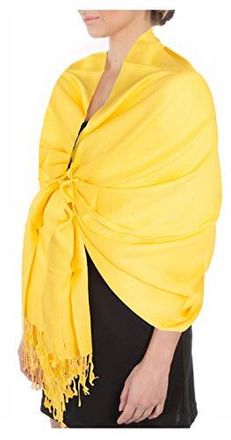 Sakkas 198cm x 71cm Touch&eacute; soyeux Couleur Unie Type Pashmina Ch&acirc;le/Echarpe/Etole - Bright Yellow