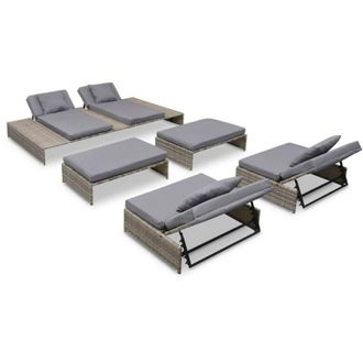 vidaXL Vidaxl - Salon de jardin 5 pcs avec coussins R&eacute;sine tress&eacute;e Gris